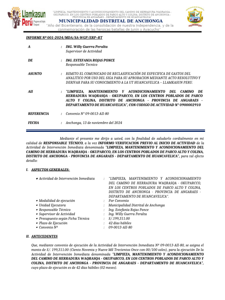 Informe #001 Solicito Aprob de Analitico | PDF | Presupuesto