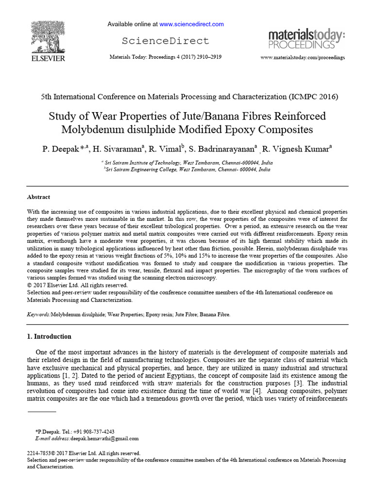 Study of Wear Properties of JuteBanana Fibres Reinforced Molybdenum ...