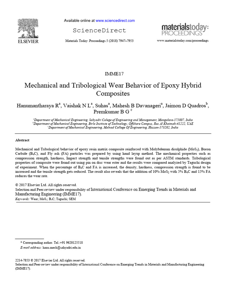 Mechanical Wear of Epoxy Composites | PDF | Composite Material | Wear