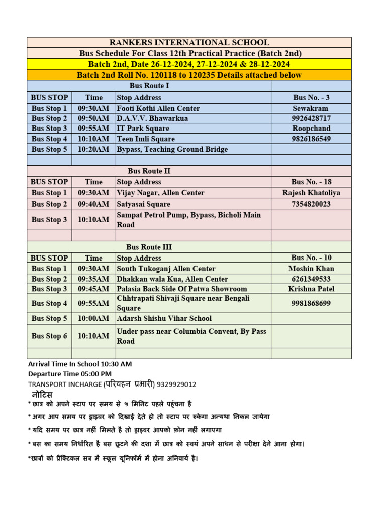 Bus Route For Class 12 TH Practice Practical, BATCH 2 With Students ...