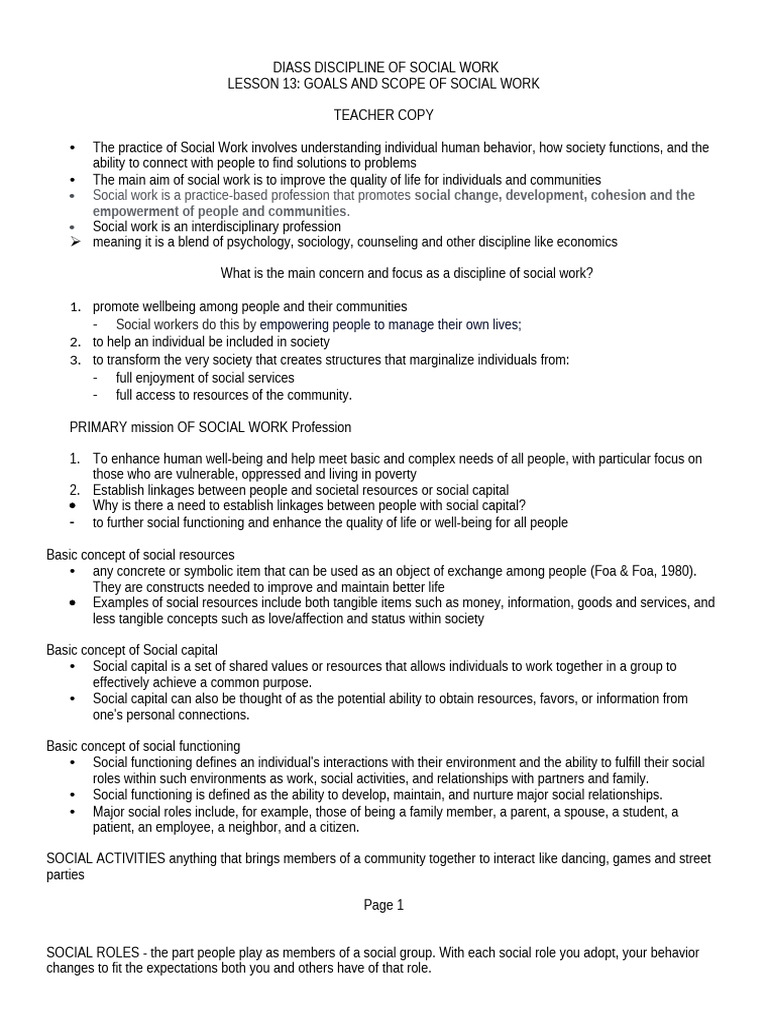Goals and Scope of Social Work | PDF | Social Work | Empowerment