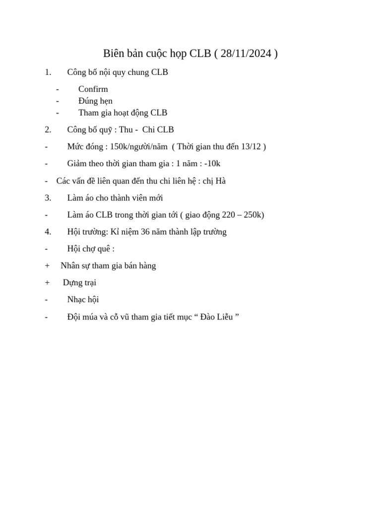 Biên Bản Cuộc Họp CLB | PDF