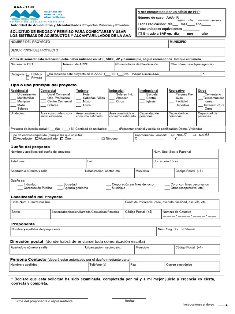 Formulario de Radicación AAA 1190/5 | PDF