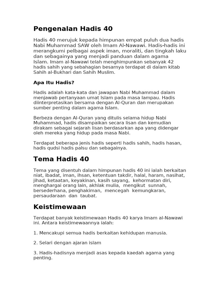 Pengenalan Hadis 40 oleh Imam Al-Nawawi | PDF