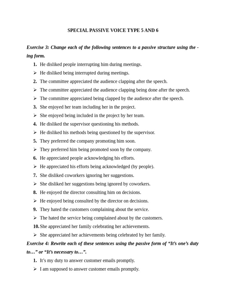 Passive Voice Exercises 5 and 6 | PDF
