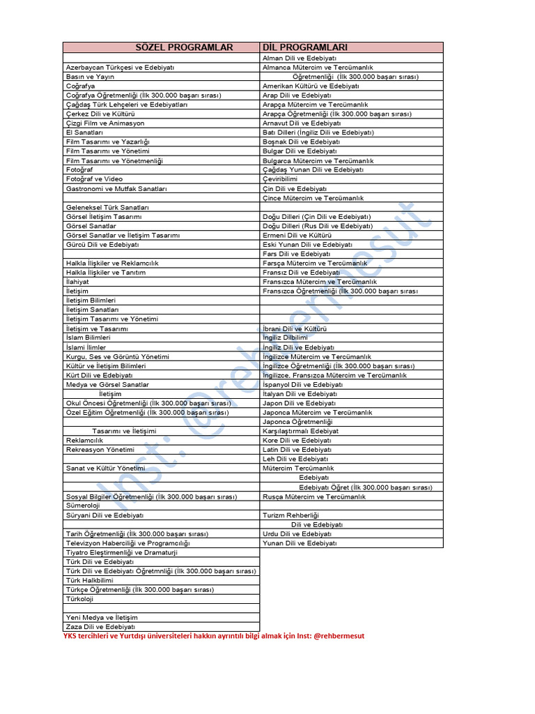 2024 YKS, SÖZ ve DİL PROGRAMLARI | PDF