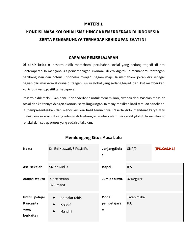 Fase D_TP 1.1 Sejarah Masa Kolonialisme Hingga Kemerdekaan | PDF