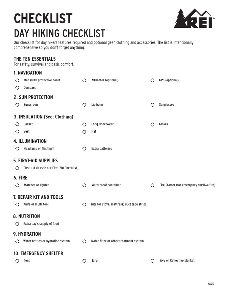 Day Hiking Gear Checklist Guide | PDF | Hiking