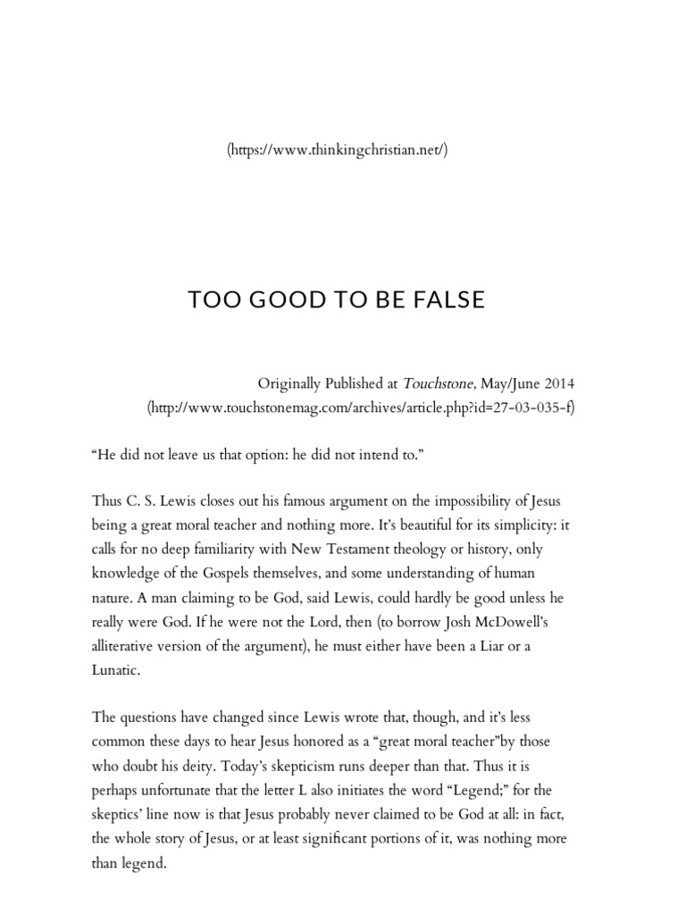 The Moral Genius of Christ vs. Legends | PDF | Jesus | Faith