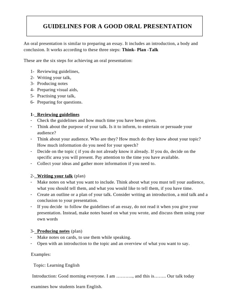 Guidelines For A Good Oral Presentatio1 | PDF | Public Speaking ...