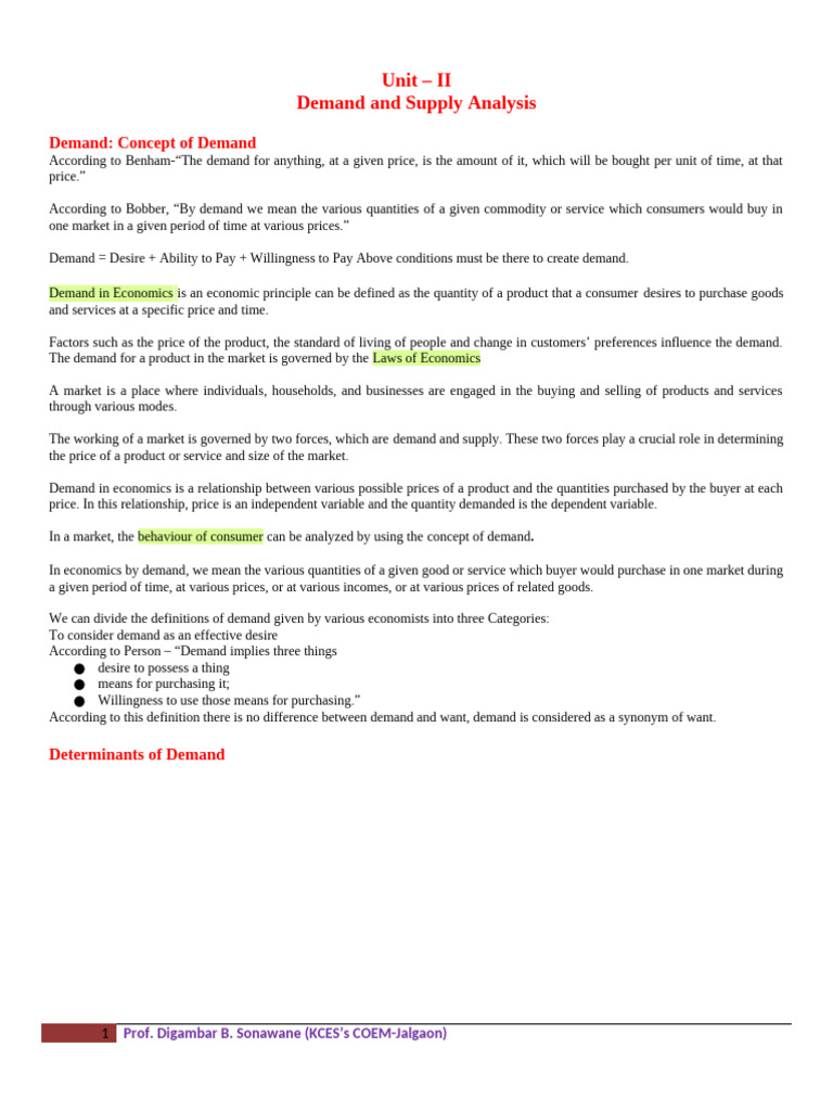 503-Unit-II-Demand and Supply Analysis | PDF | Demand | Elasticity (Economics)