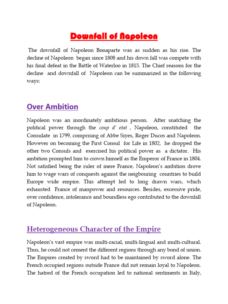 Causes of The Downfall of Napoleon - 1 | PDF | First French Empire ...