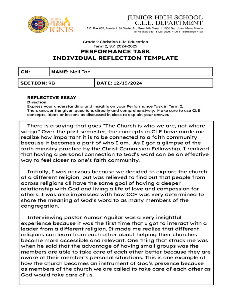 (G9) PT Individual Reflection Template | PDF | Faith | God