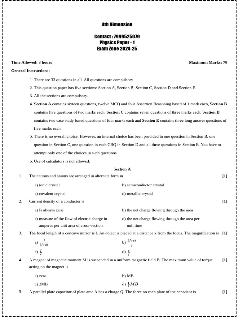 11th physics Paper -1 | PDF | Microwave | P–N Junction