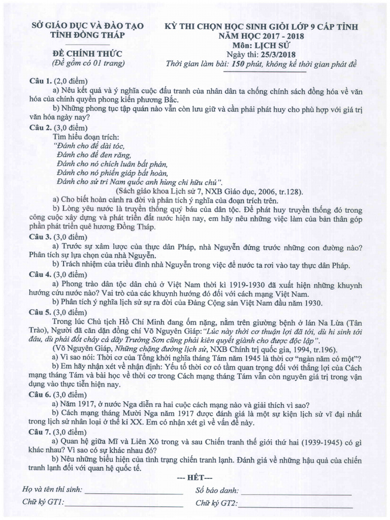 Tailieuxanh de Thi Chon Hoc Sinh Gioi Cap Tinh Mon Lich Su 9 Nam 2017 2018 Co Dap An So GD DT ...