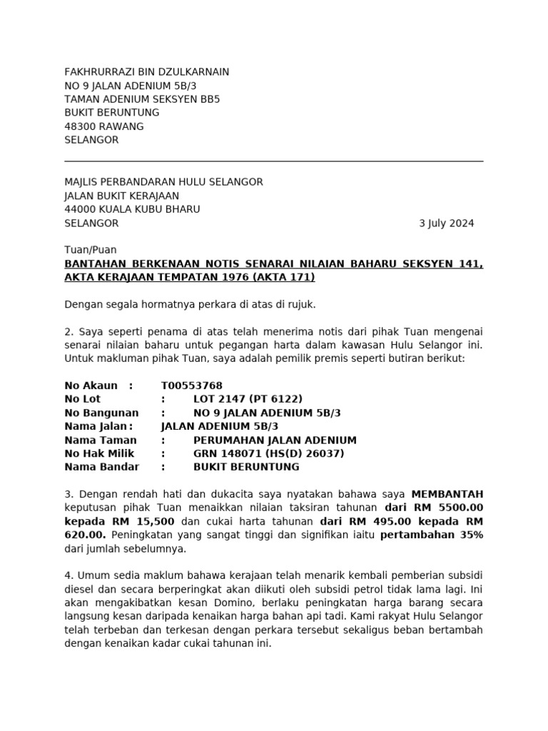 Bantahan Kenaikan Cukai Hulu Selangor | PDF