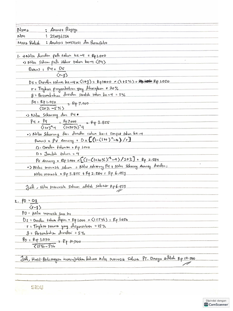Tugas Analisis Investasi dan Portofolio - Ananta Prayoga (23A1963SA) | PDF