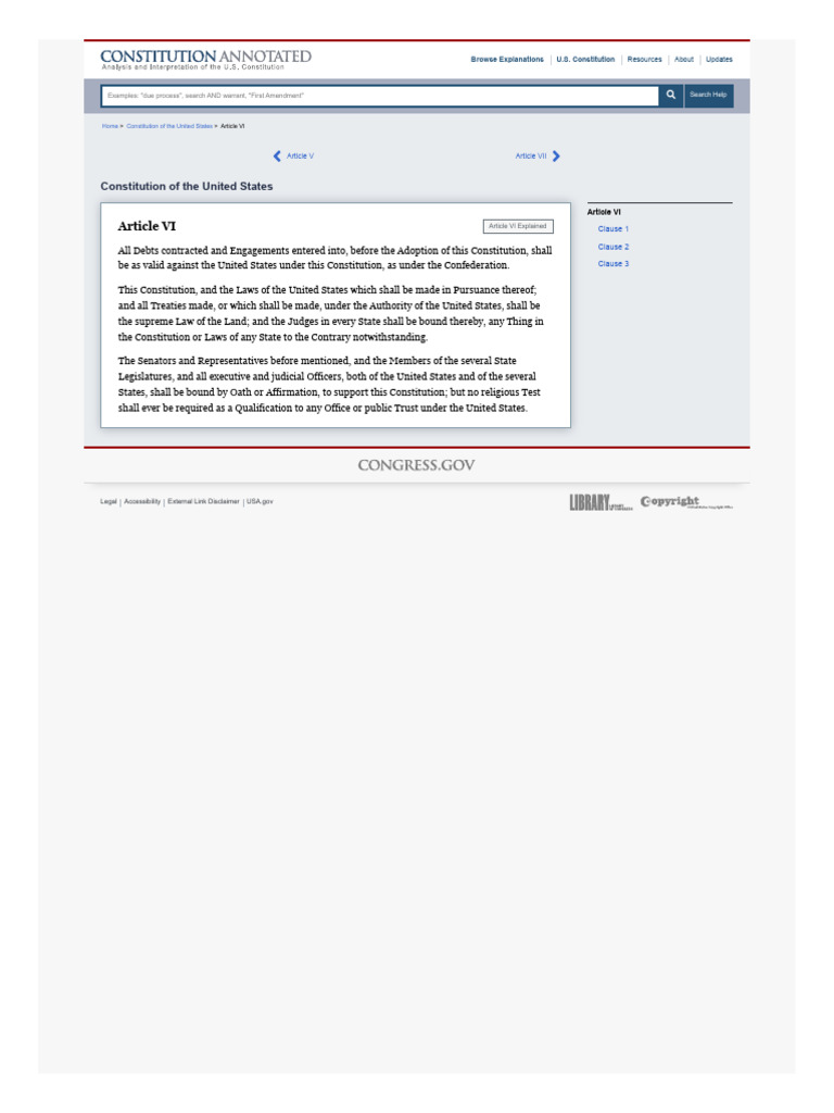 Constitution Congress Gov Constitution Article 6 | PDF