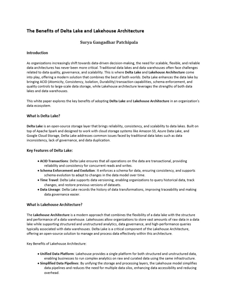 Benefits of Delta Lake & Lakehouse Architecture | PDF | Data Warehouse ...