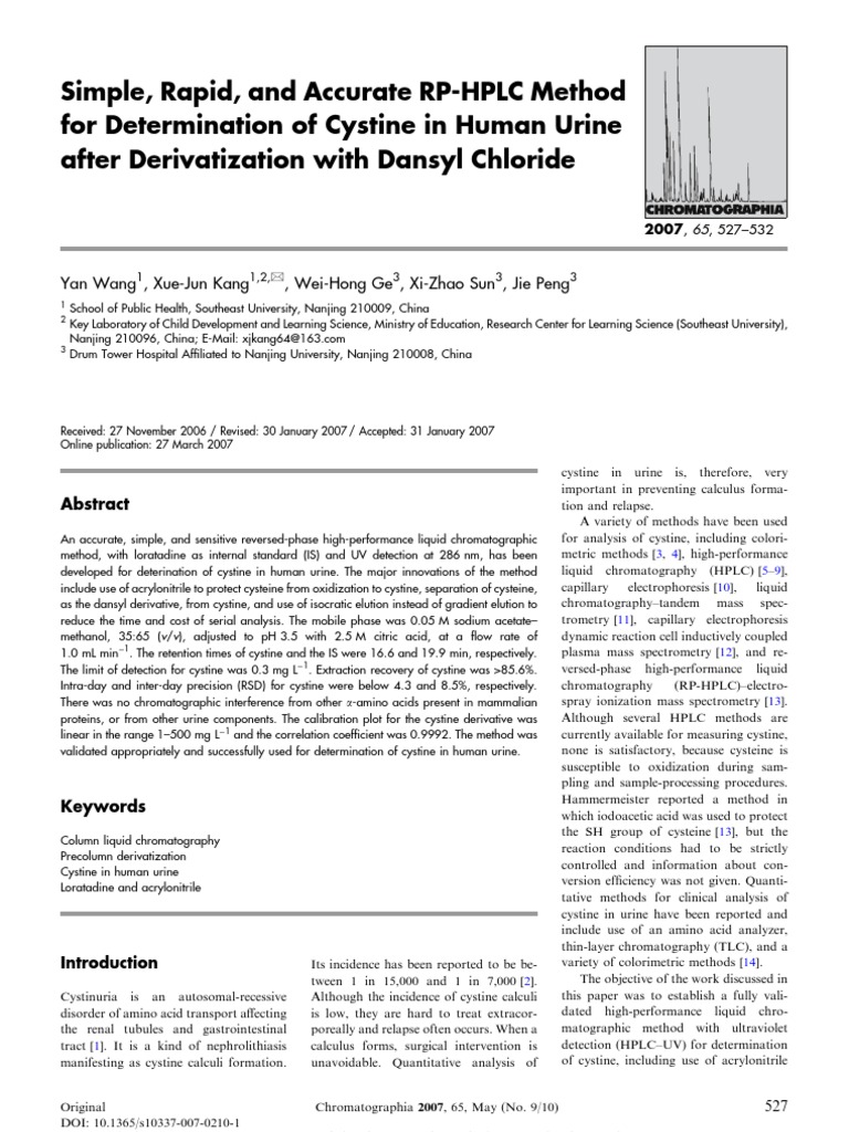 RP-HPLC Method for Cystine in Urine | PDF | High Performance Liquid ...