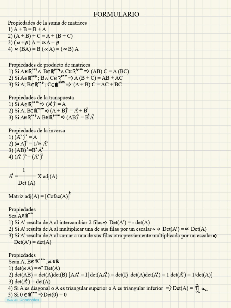 Formulario Mate | PDF | Matriz (Matemáticas) | Teoría del operador