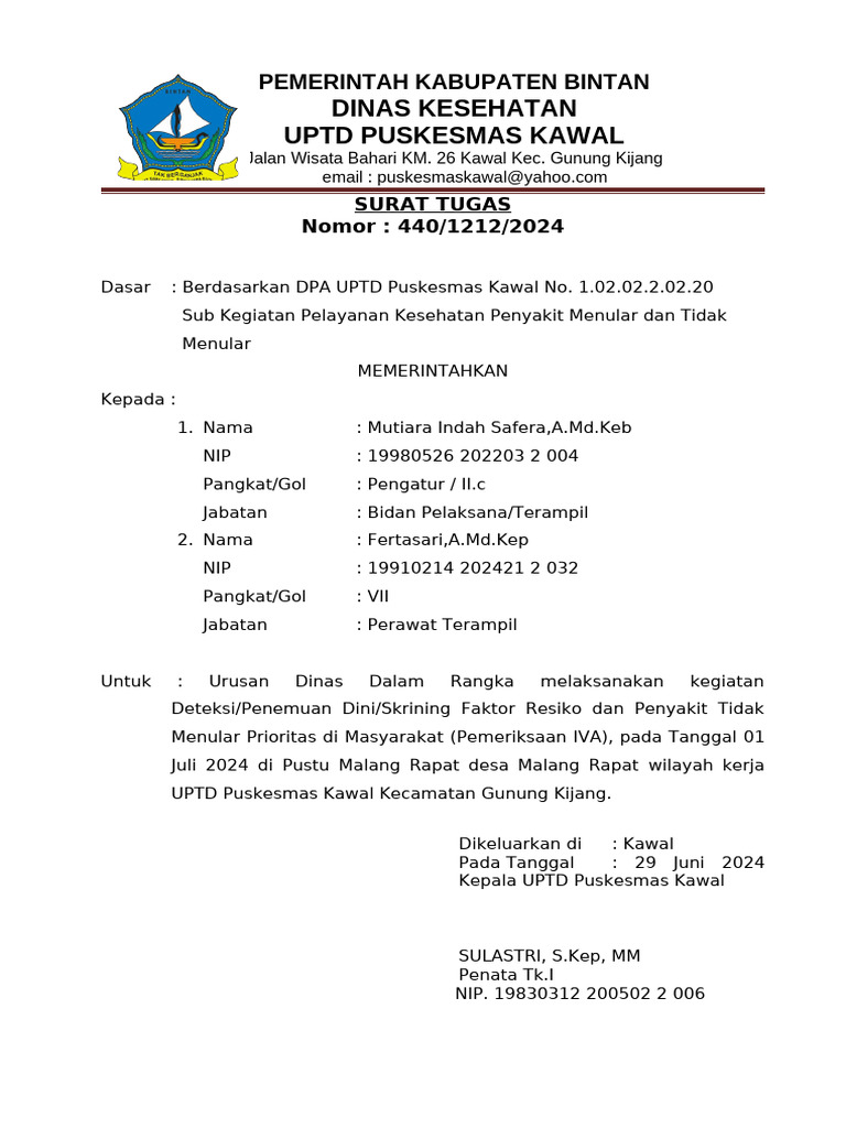 Surat Tugas P2 (PTM) Mulai Juli 2024 | PDF Surat Tugas P2 (PTM) Mulai Juli 2024 | PDF