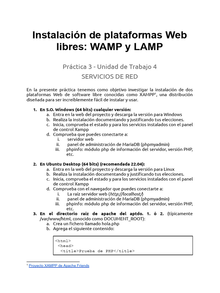 SR Practica 3 - Instalación de Plataformas Web Libres: WAMP y LAMP | PDF | Php | Red mundial