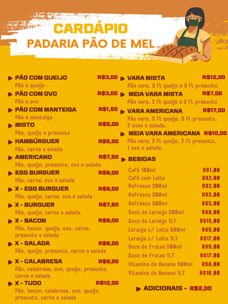 Cardápio da Padaria Pão de Mel | PDF