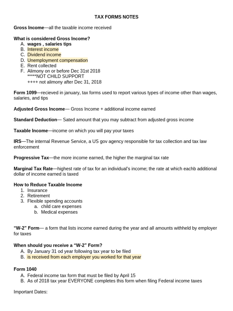 1 Tax Forms Notes 2024 | PDF