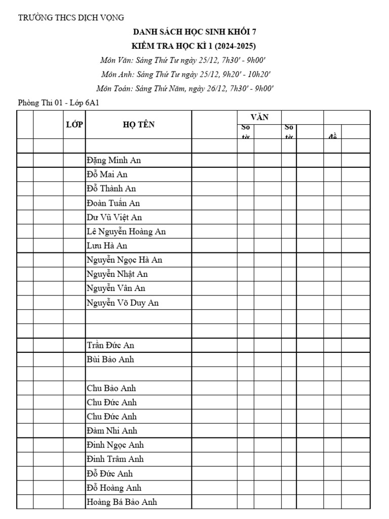 DANH SÁCH PHÒNG Ktra CKI K7 | PDF