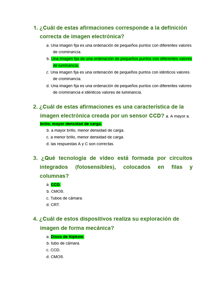 Cuestionario Video | PDF | Vídeo | Dispositivo de carga acoplada