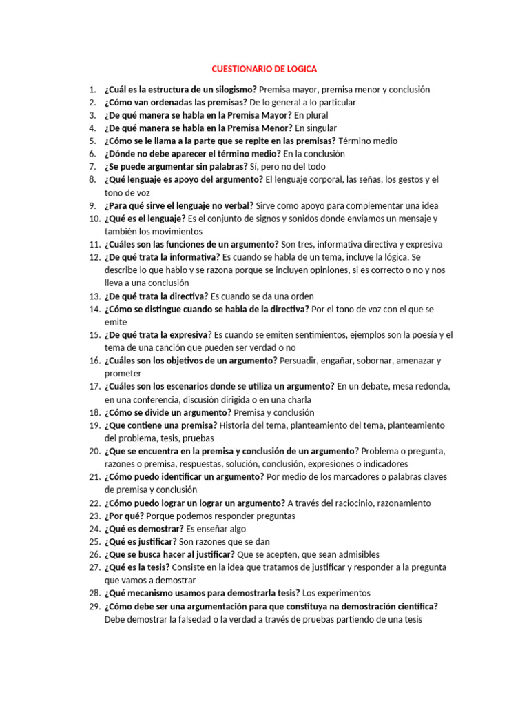 Cuestionario Logica Segundo Parcial | PDF | Argumento | Lógica