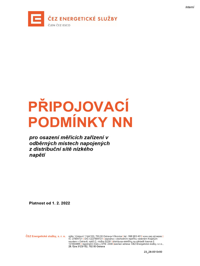 Rozvaděče (ČEZ) 23 - 28-0013r00 - Pripojovaci-Podminky - NN - Komplet ...