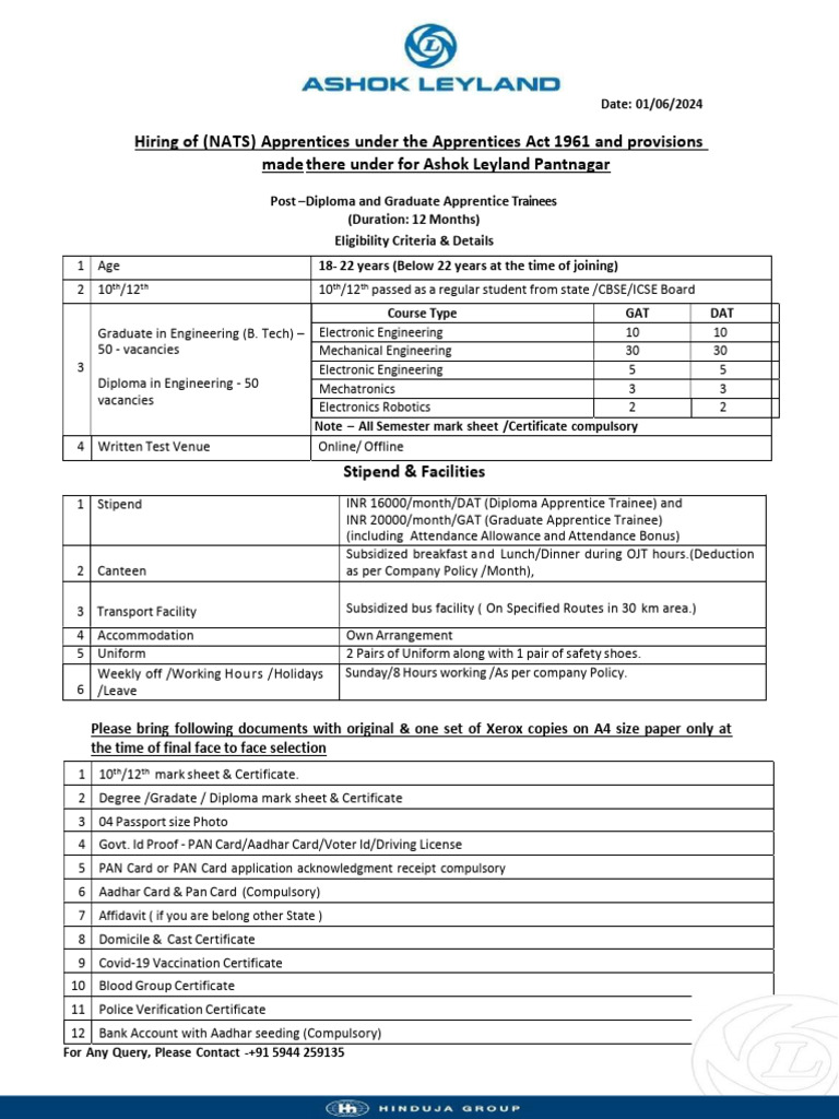 NATS Apprenticeship Opportunities at Ashok Leyland | PDF | Government ...