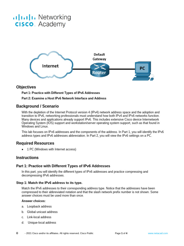 12.7.4 Lab - Identify IPv6 Addresses | PDF | I Pv6 | Ip Address