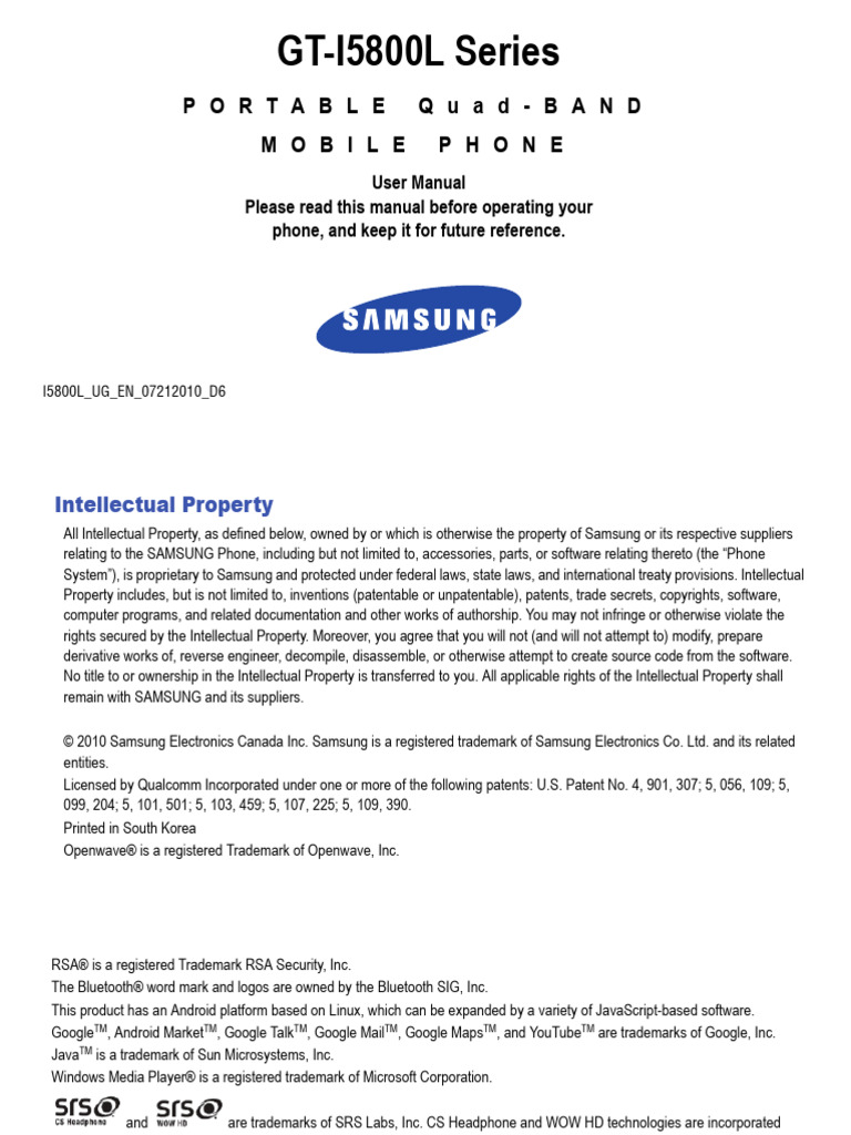 Manual 1 Samsung Quad Phone | PDF | Touchscreen | Battery Charger