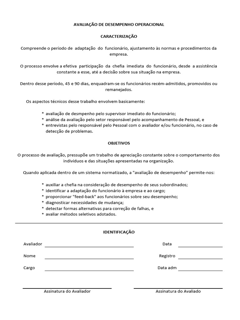Avaliação de Desempenho Operacional | PDF | Avaliação de desempenho