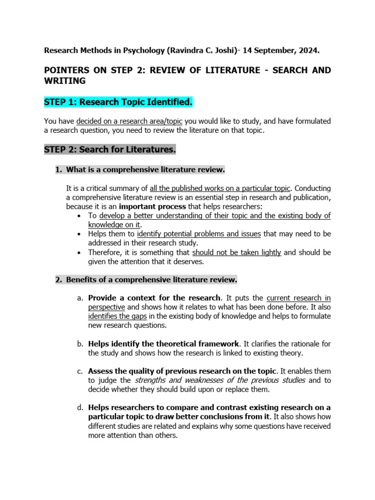 1 - 14 Sept. 2024 - Handout#2 (Review of Literature - Keywords) | PDF ...