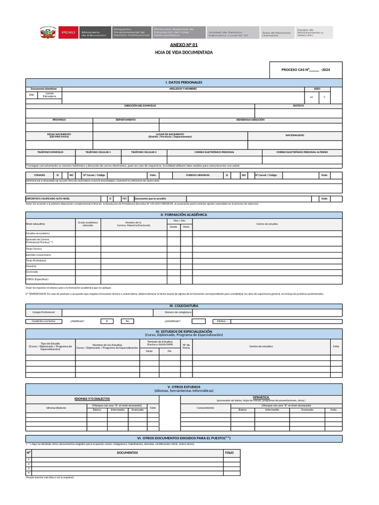 Anexos 01 Hoja de Vida Documentada | PDF | Documento de identidad