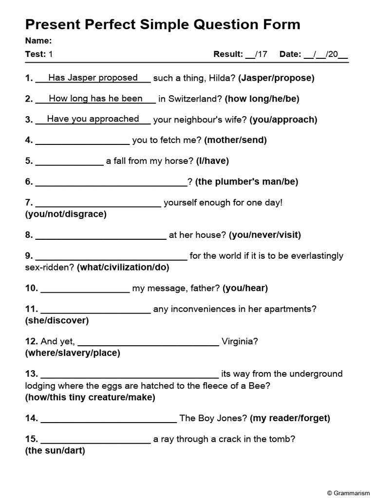 Present Perfect Simple Questions Quiz | PDF