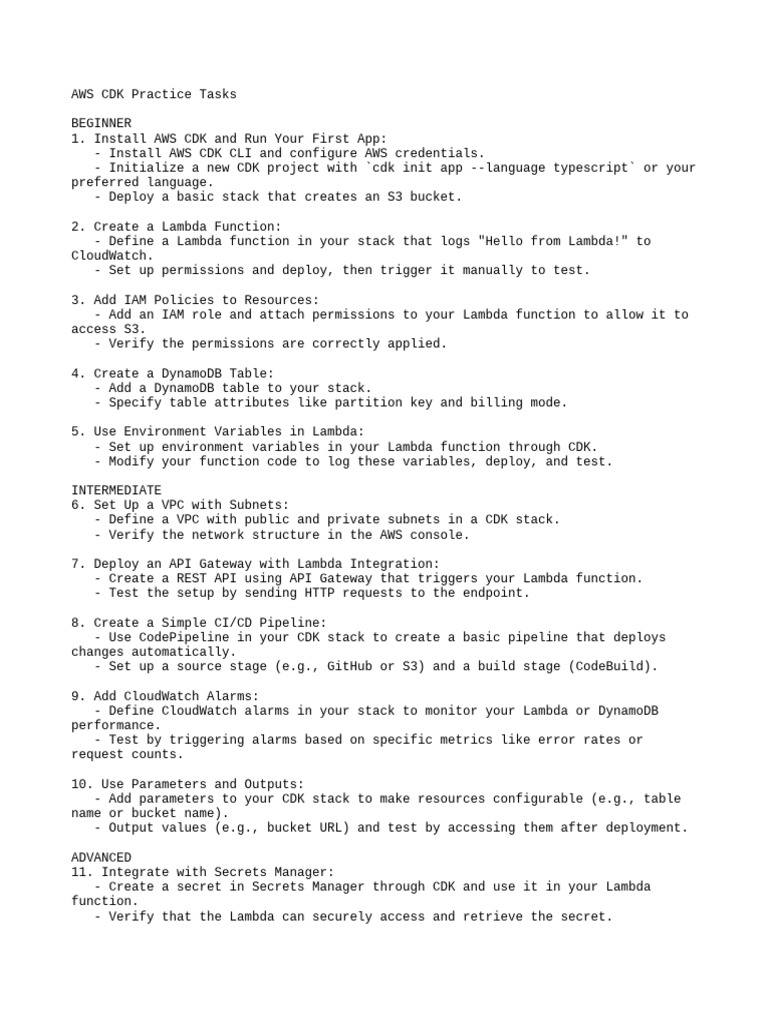 aws_cdk_practice_tasks | PDF | Anonymous Function | Amazon Web Services