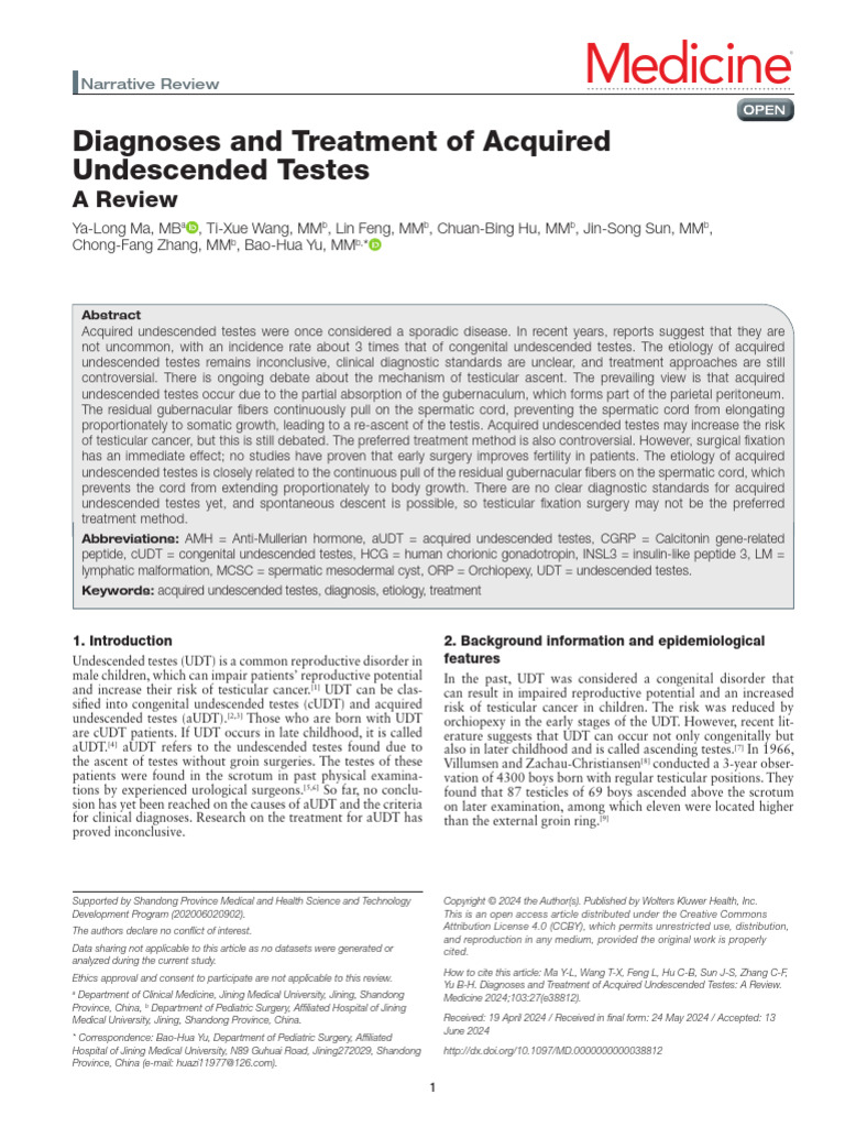 Diagnoses and Treatment of Acquired Undescended.20 | PDF | Testicle ...