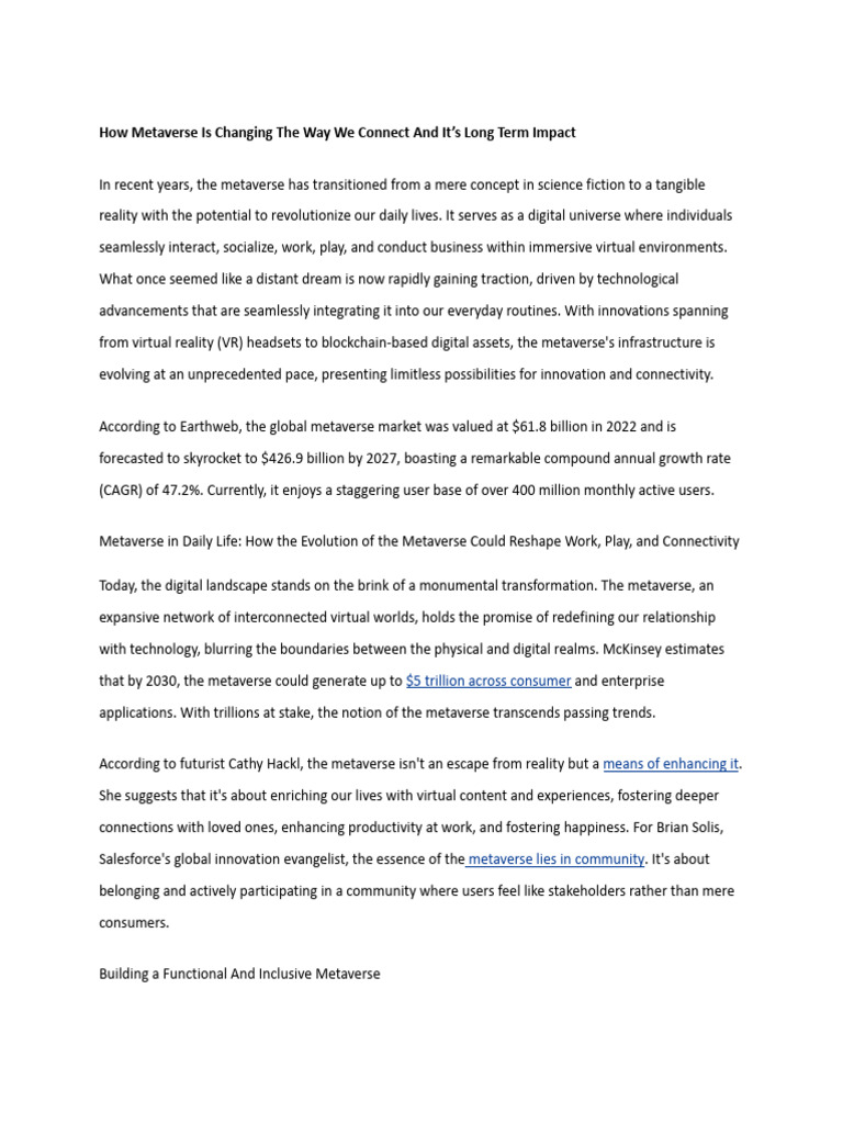 How Metaverse Is Changing The Way We Connect and It's Long Term Impact ...
