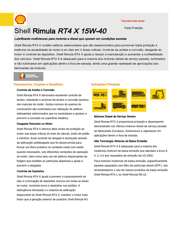 Shell Rimula RT4 X 15W-40: Proteção Diesel | PDF | Motores | Motor de ...