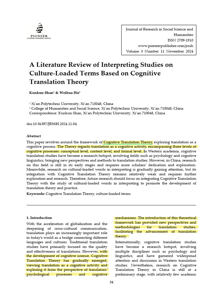 A Literature Review of Interpreting Studies On Culture - Loaded Terms ...