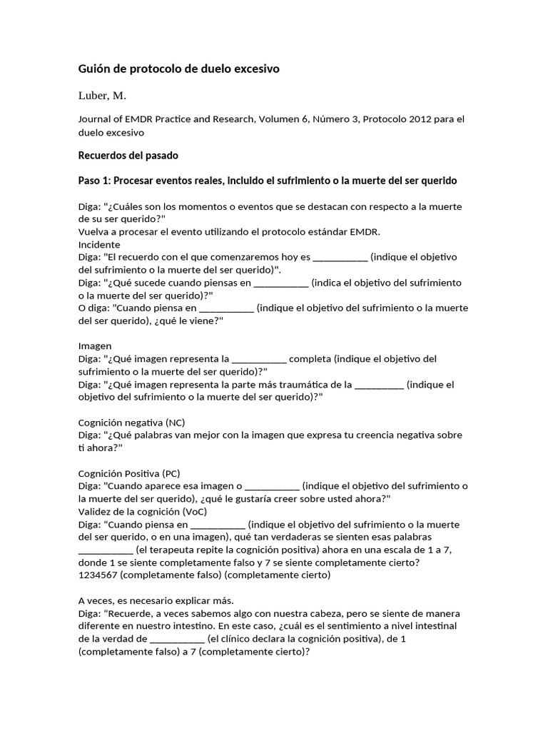 Protocolo EMDR para Duelo Excesivo | PDF | Las emociones | Desensibilización y reprocesamiento ...