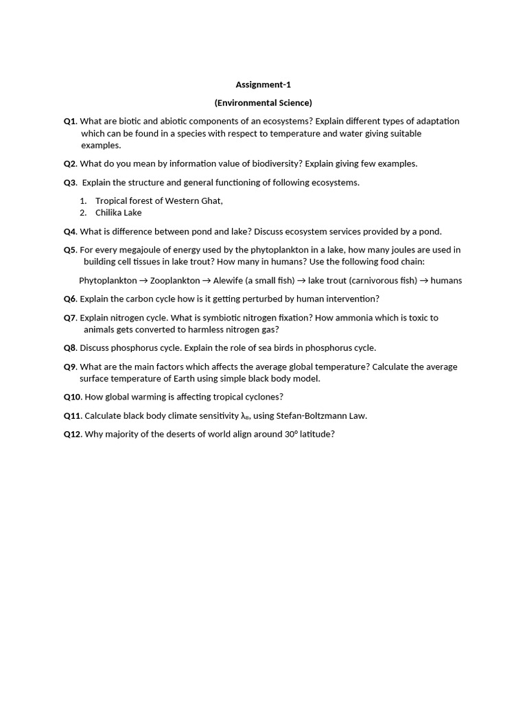 Environmental Science Ecosystem Assignment | PDF