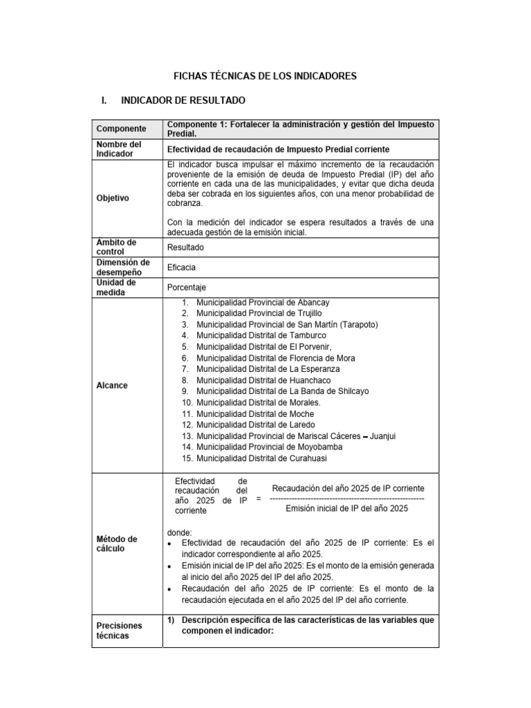 FICHAS TÉCNICAS DE INDICADORES | PDF | Presupuesto | Documento de identidad