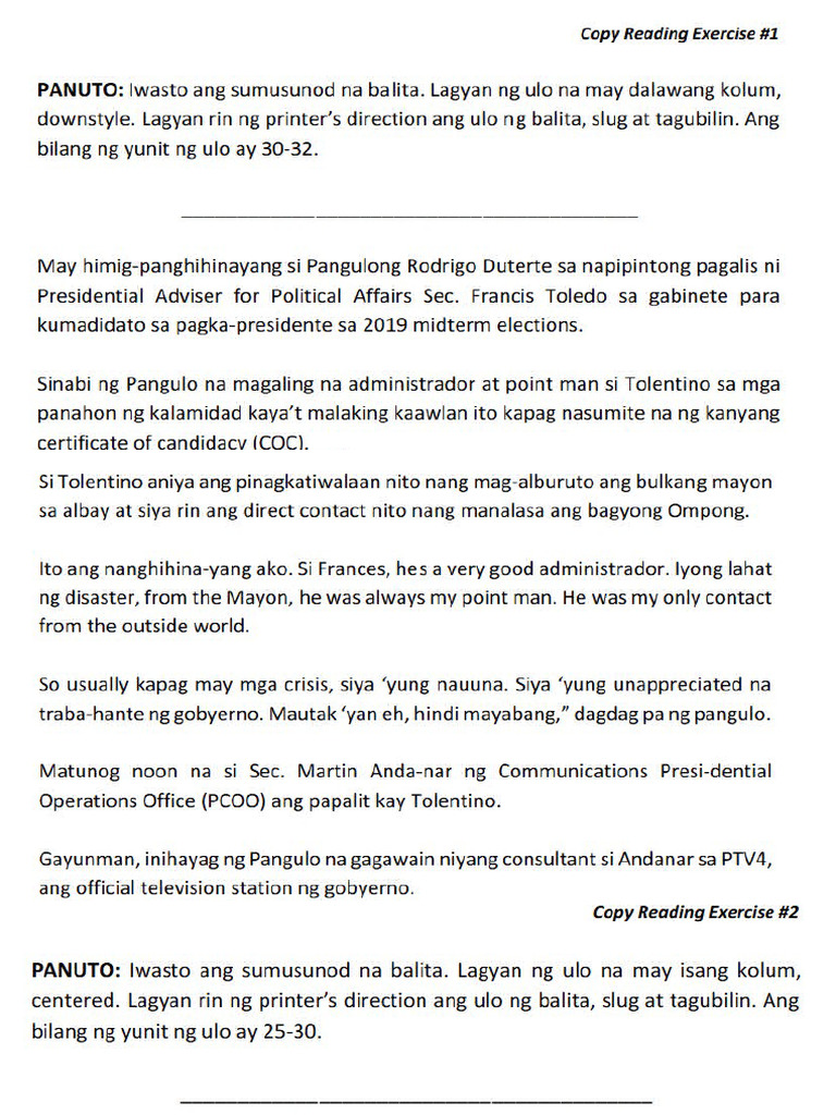 Fil Exercise Copyreading | PDF