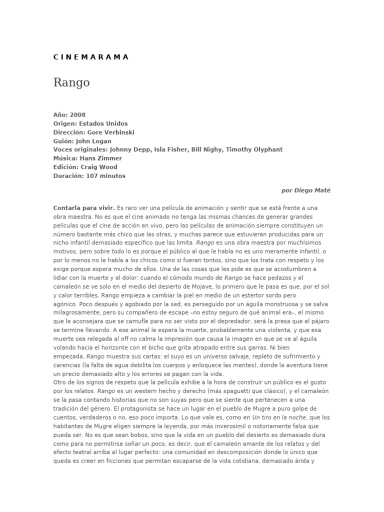 Rango: Un western animado audaz | PDF